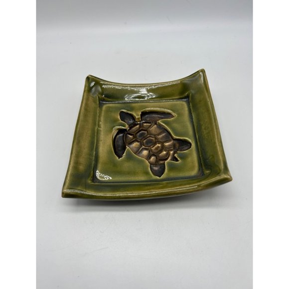 Handmade | Accents | Pottery Trinket Dish Sea Turtle Inlay Square 4 ...